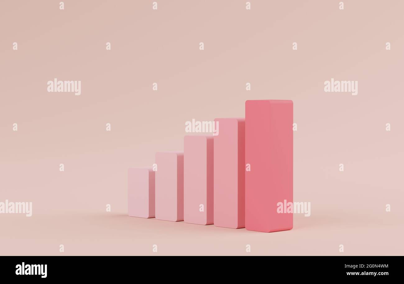 3d render of minimal pastel bar graph. Scene of seo marketing design ...