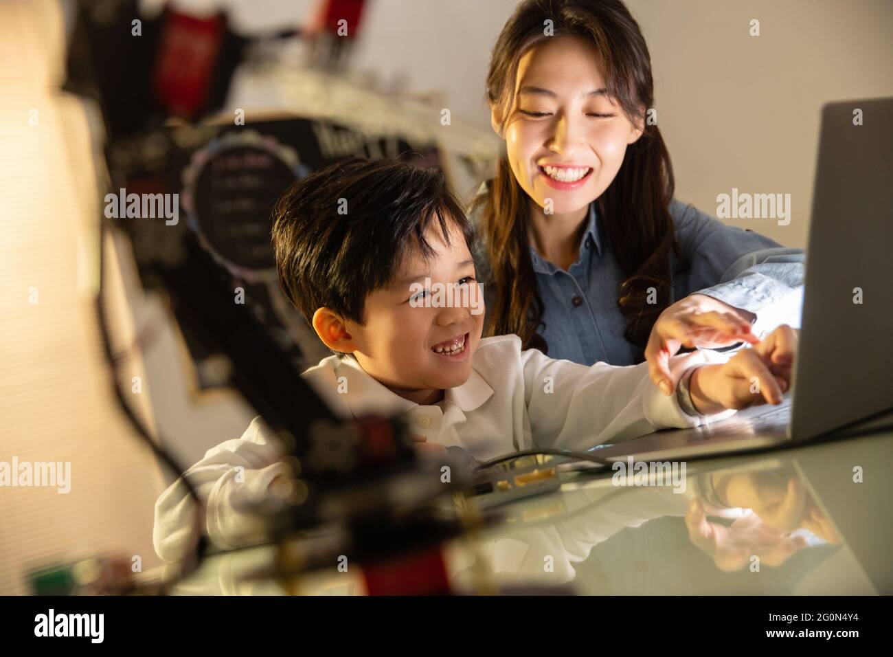 The teacher taught the pupils learning robot programming Stock Photo ...