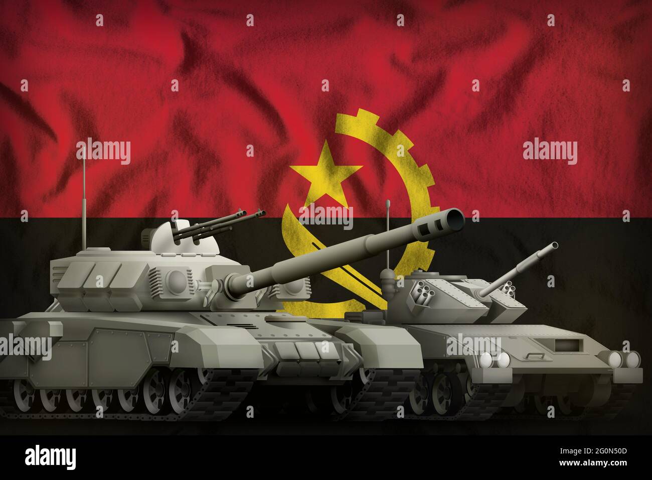 tanks on the Angola flag background. Angola tank forces concept. 3d ...