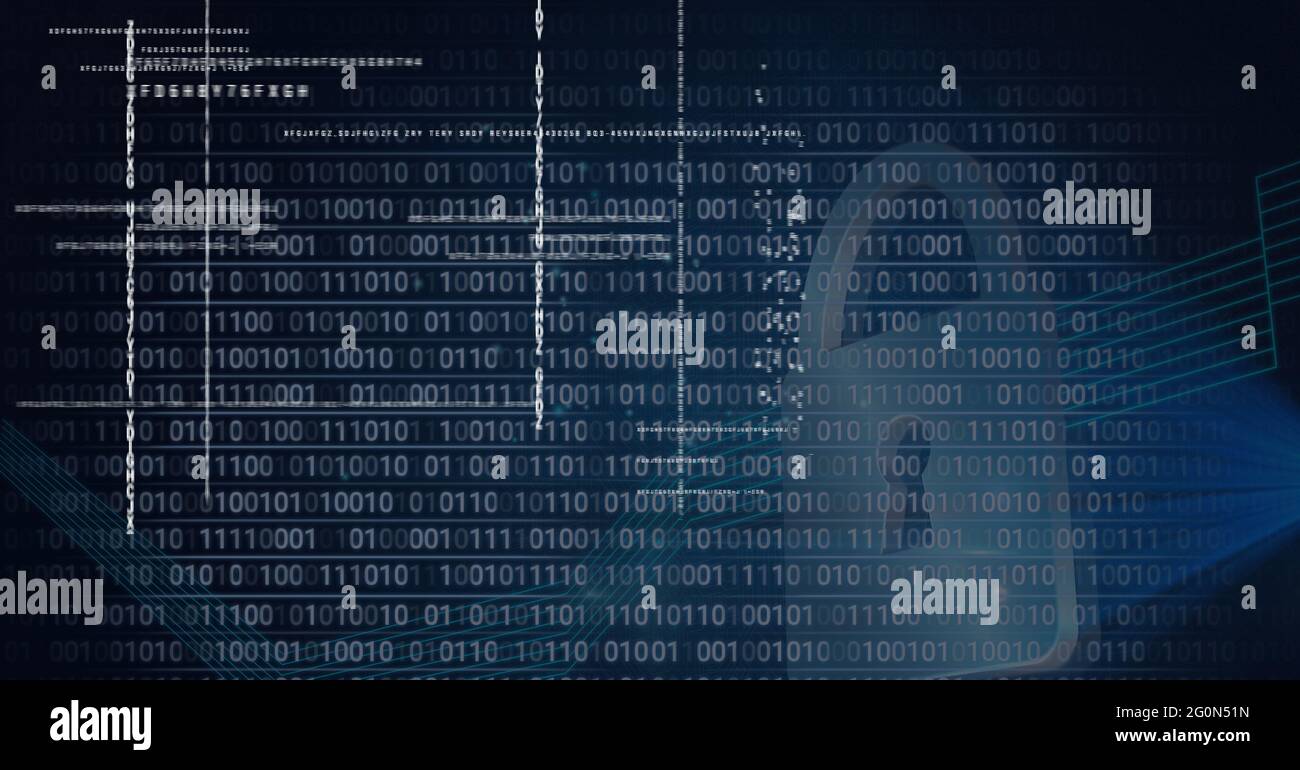 Composition of online security padlock icon and binary coding Stock Photo - Alamy