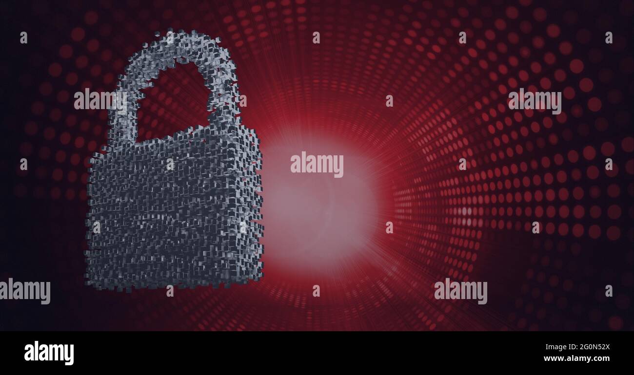 Composition of online security padlock icon formed with grey particles ...