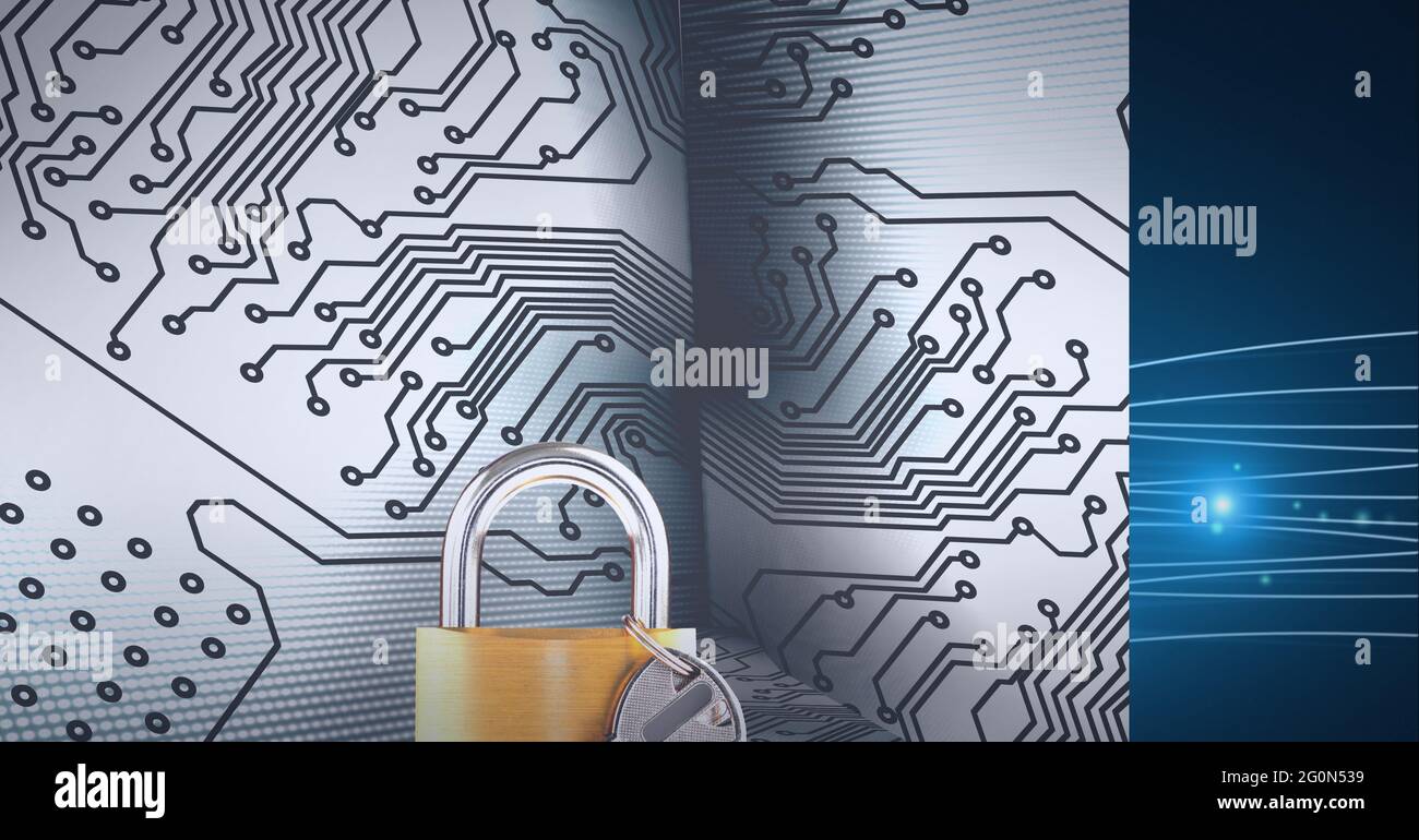 Composition of security padlock over computer circuit board Stock Photo - Alamy