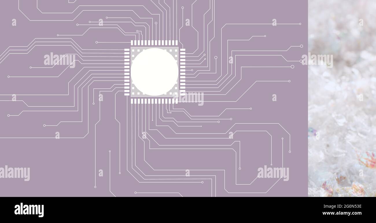 Composition of computer processor and circuit board over pink ...