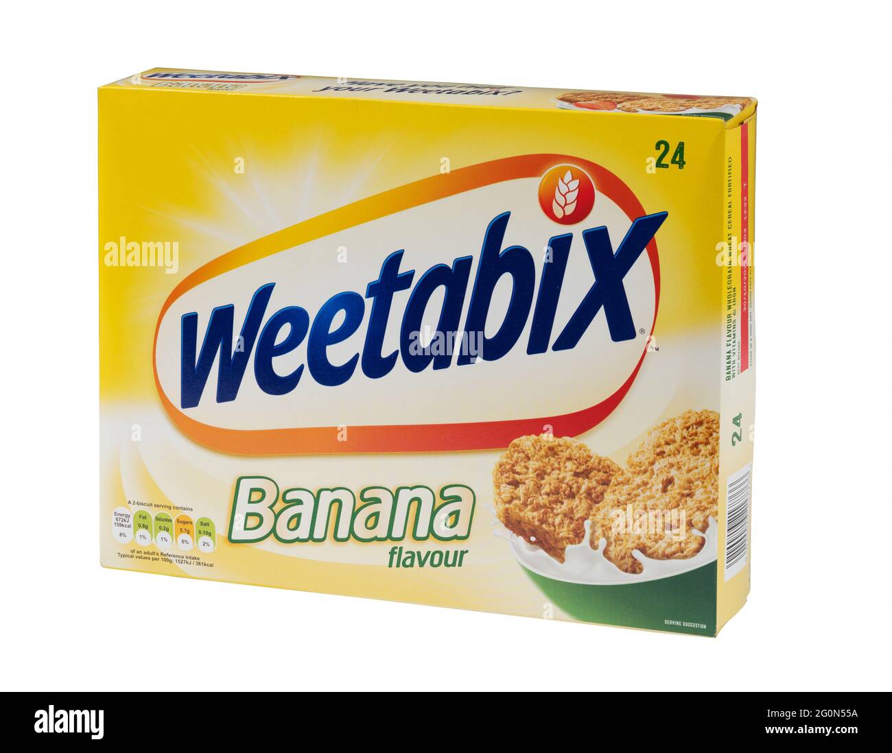 Banana flavoured Weetabix in recyclable cardboard box Stock Photo - Alamy