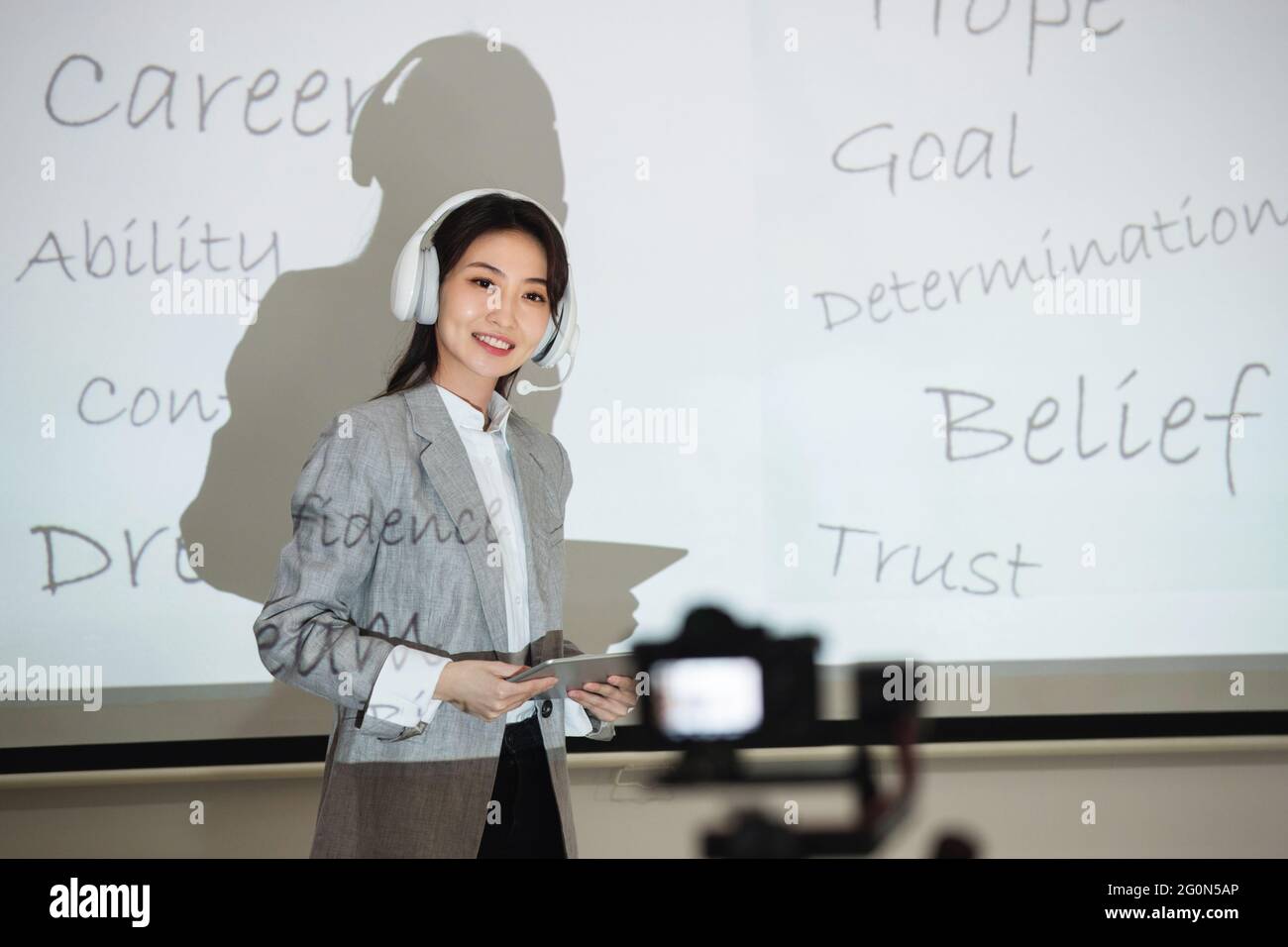 Live online course of young women teachers Stock Photo - Alamy