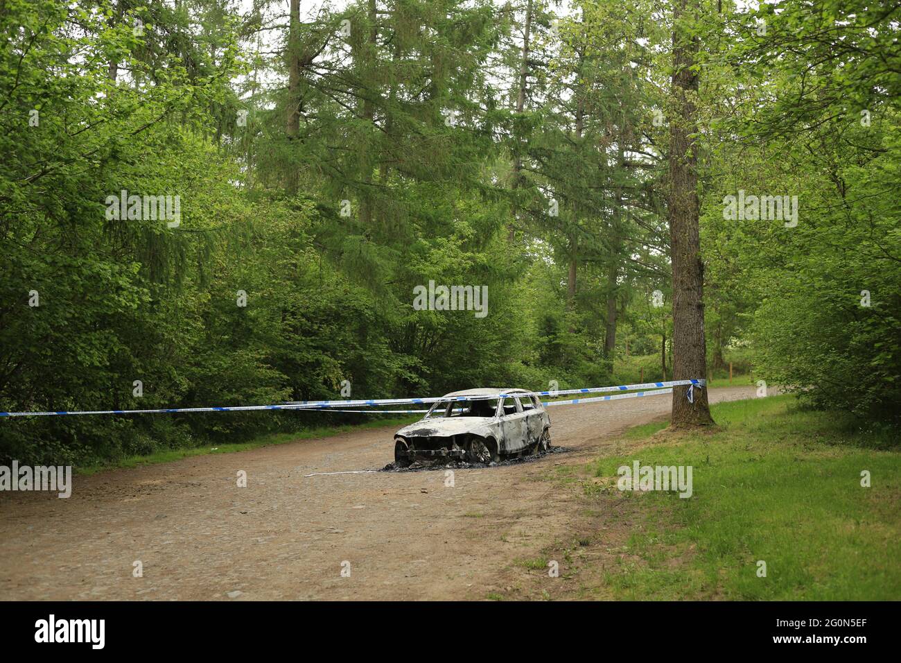 Burnt out stolen car in Eymore wood car park near Bewdley ...