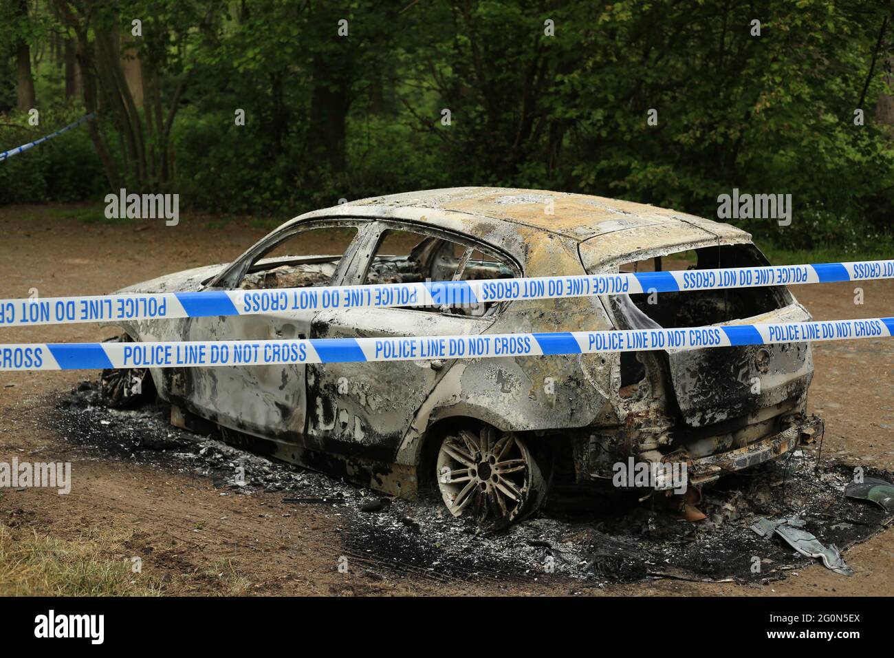 Burnt out stolen car in Eymore wood car park near Bewdley ...
