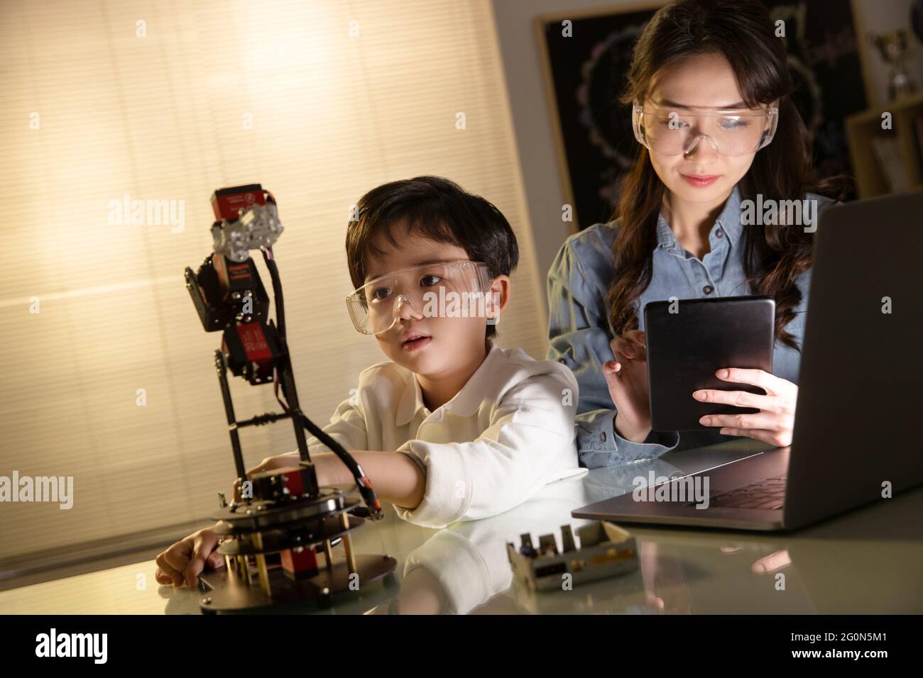 The teacher taught the pupils learning robot programming Stock Photo ...