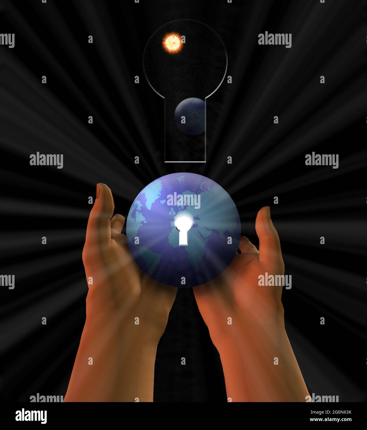 Planet Earth with keyhole. Doorway to another world. 3D rendering Stock ...