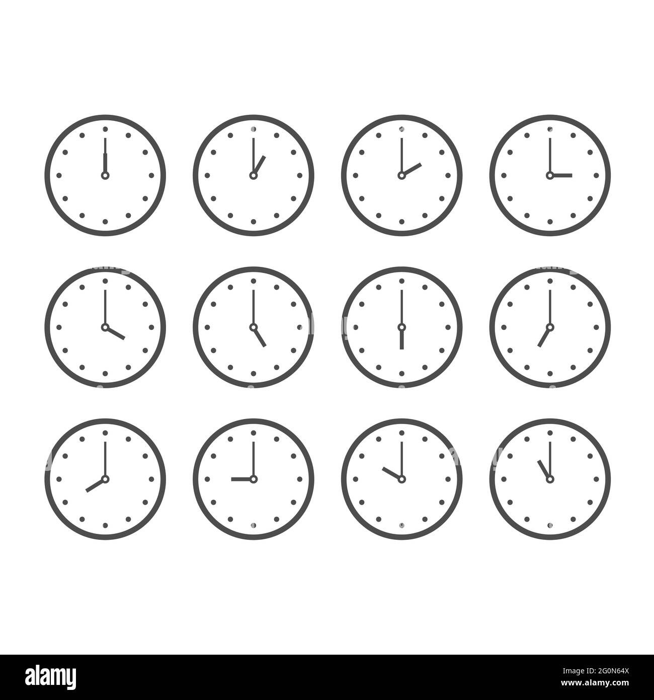 Line icon set of clocks every hour. Clocks showing various time Stock ... Line icon set of clocks every hour. Clocks showing various time Stock ...