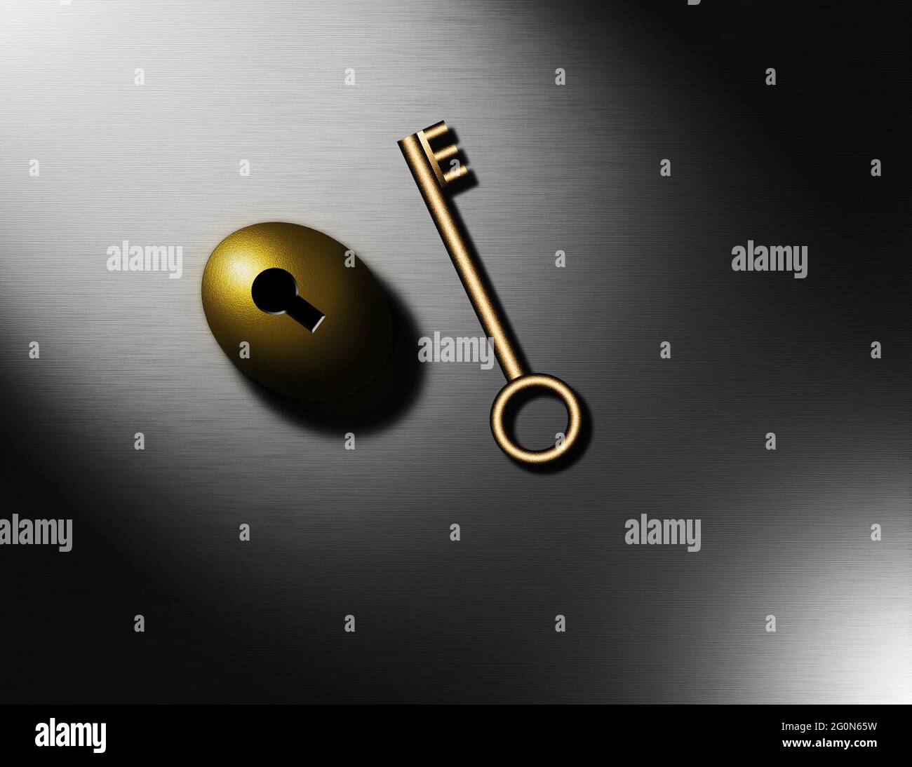 Key to prosperity. Golden nestegg with keyhole. 3D rendering Stock ...