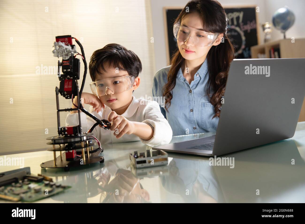 The teacher taught the pupils learning robot programming Stock Photo ...