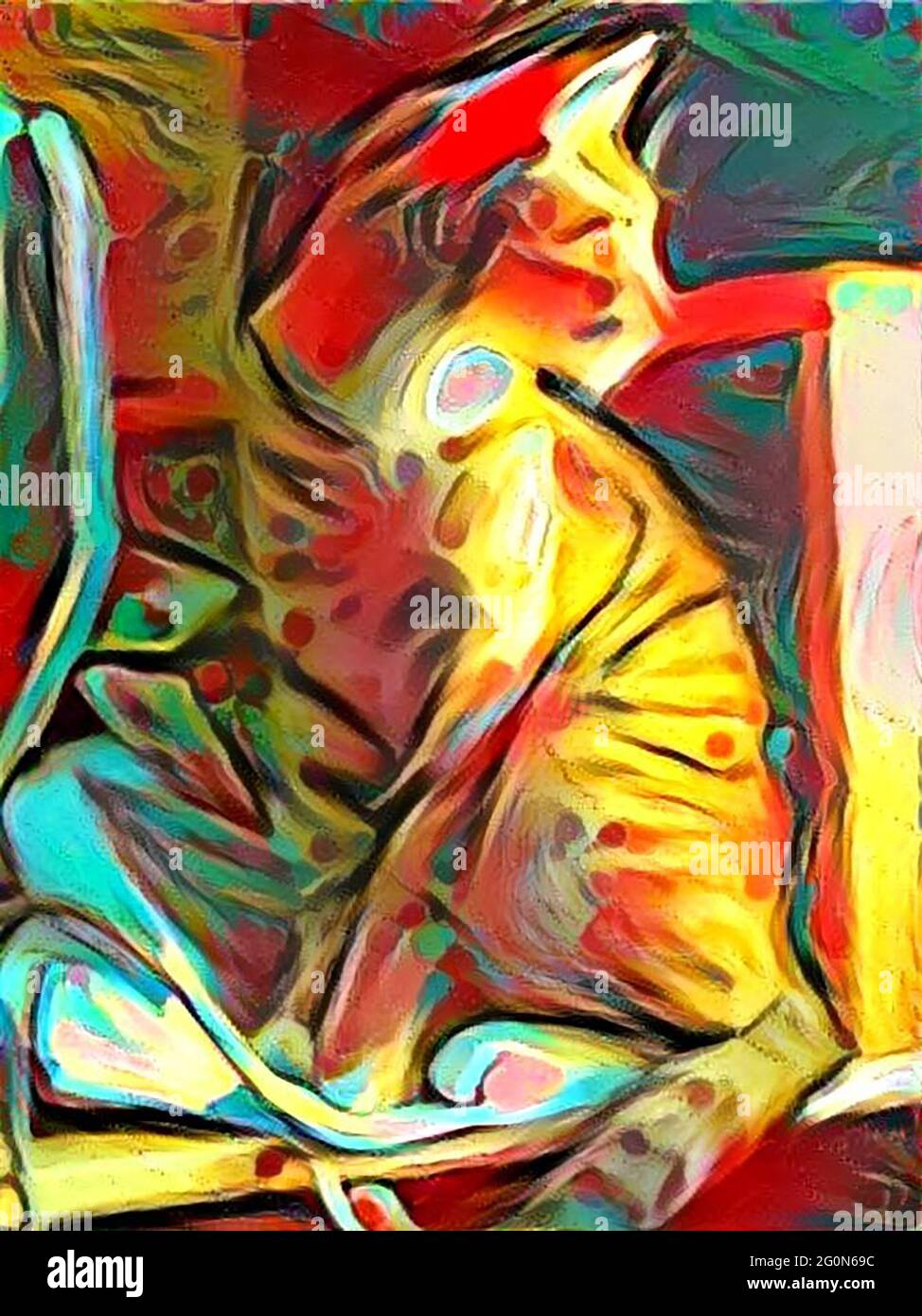 Abstract colorful kitten painting. Modern art. 3D rendering Stock Photo ...