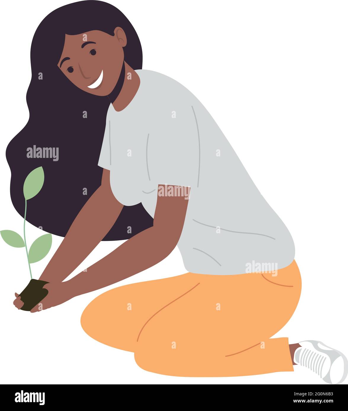 Female character planting woman Cut Out Stock Images & Pictures - Alamy