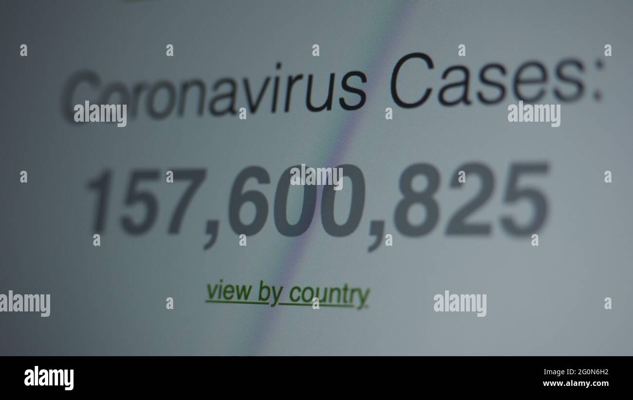 Coronavirus pandemic statistics on screen. Number of Covid 19 cases ...