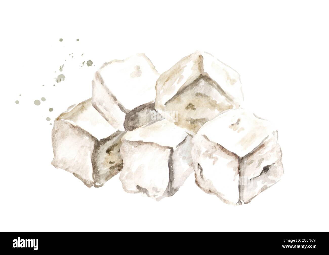 Cubes of greek feta cheese. Watercolor hand drawn illustration ...