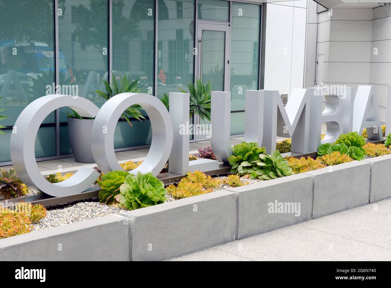COLUMBIA sign outside a skyscraper on the corner of Columbia and W A ...