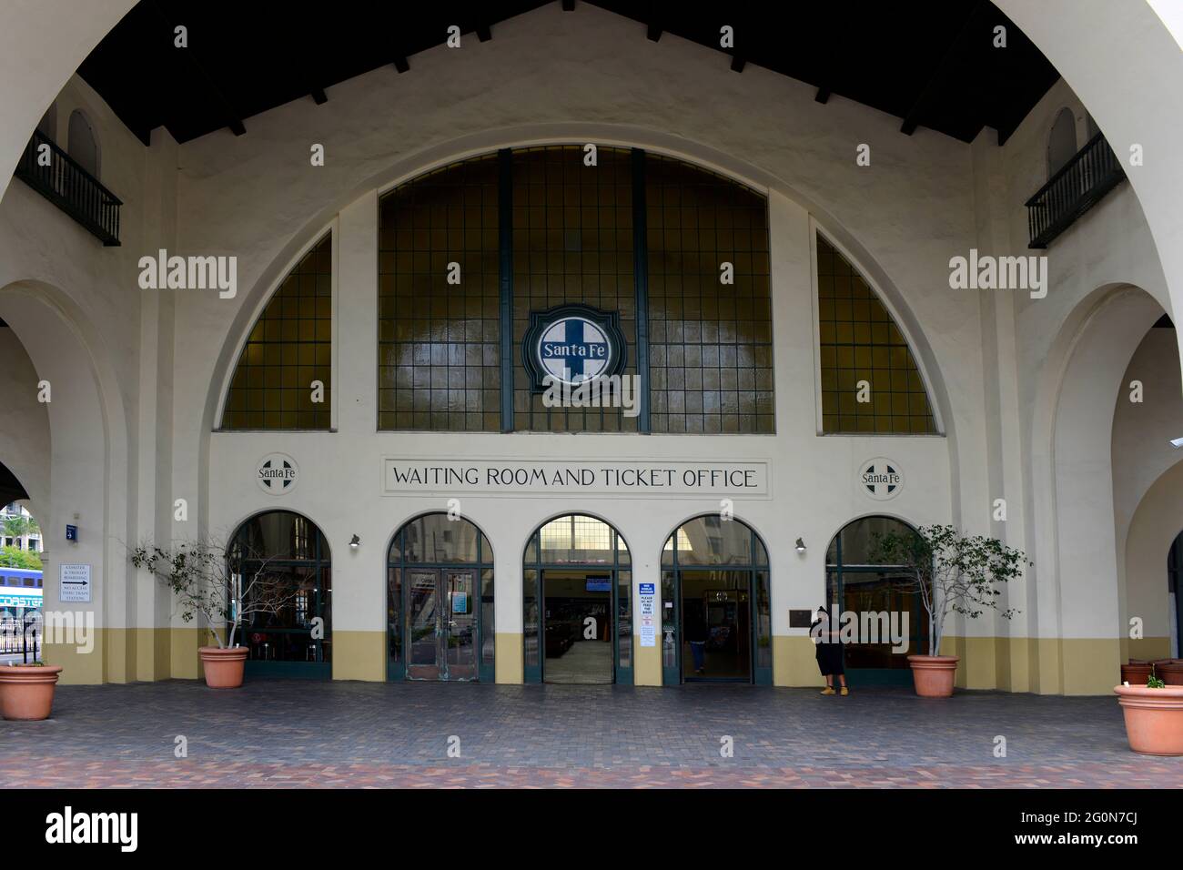 The Santa Fe AMTRAK train depot waiting room and ticket office building ...