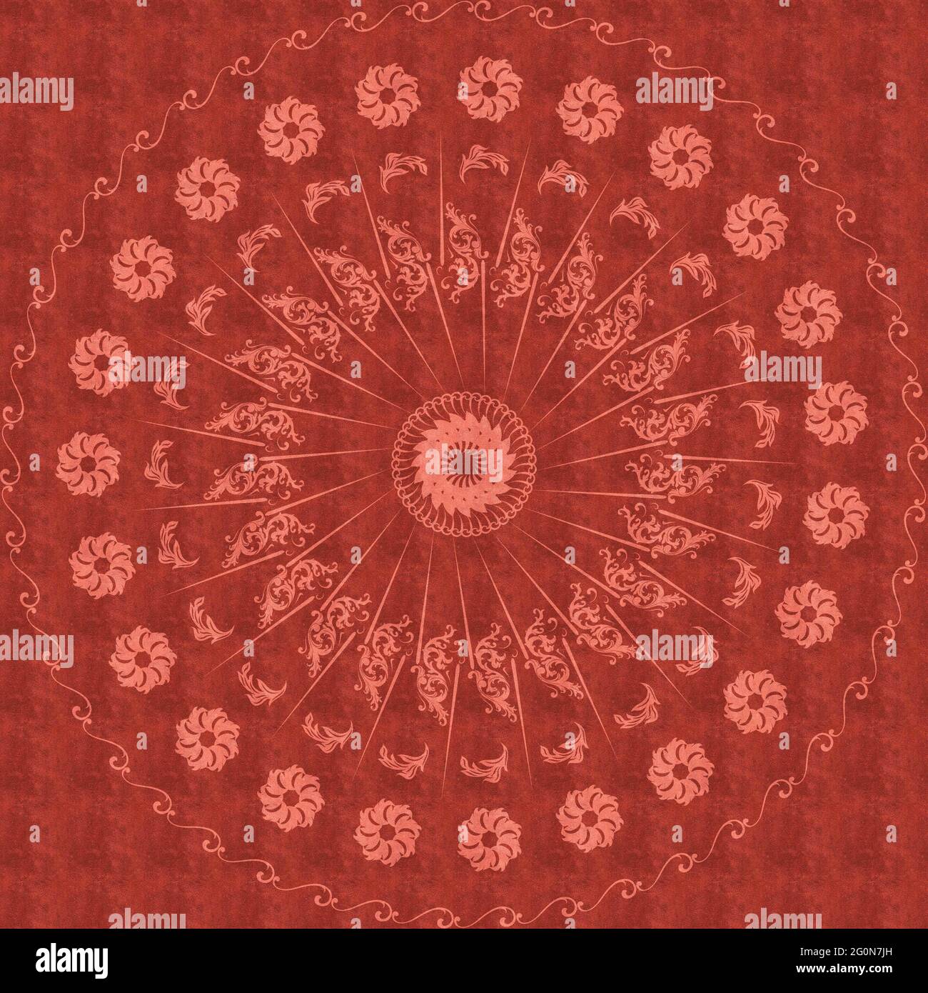 Radial ornamental pattern for fabric prints on a red background Stock ...