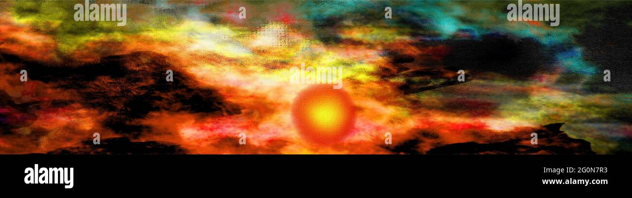 Abstract sunset painting. Oil on canvas. 3D rendering Stock Photo - Alamy