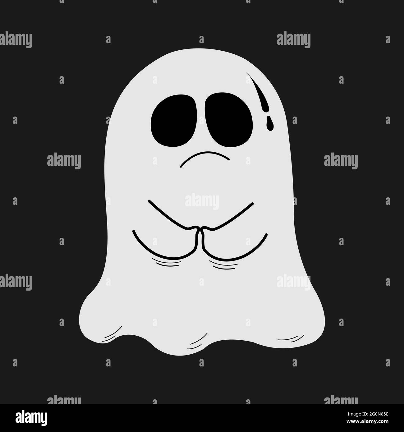 White shocked ghost cartoon on a black background Stock Photo - Alamy