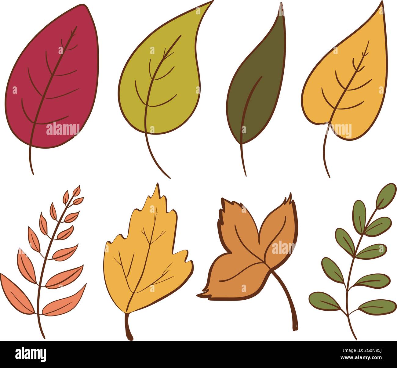 Hand drawn set of leaves in pastel colors isolated on white background ...