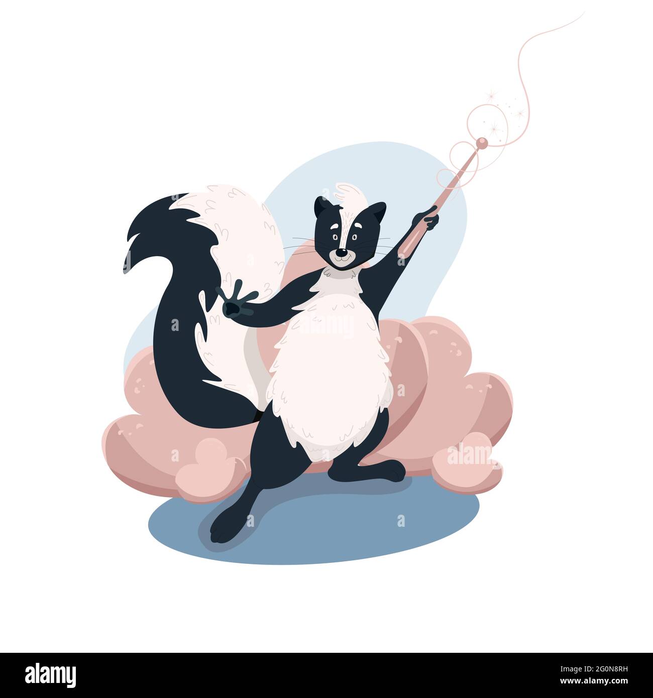Cute funny skunk holding a magic wand, wild animals, vector character ...
