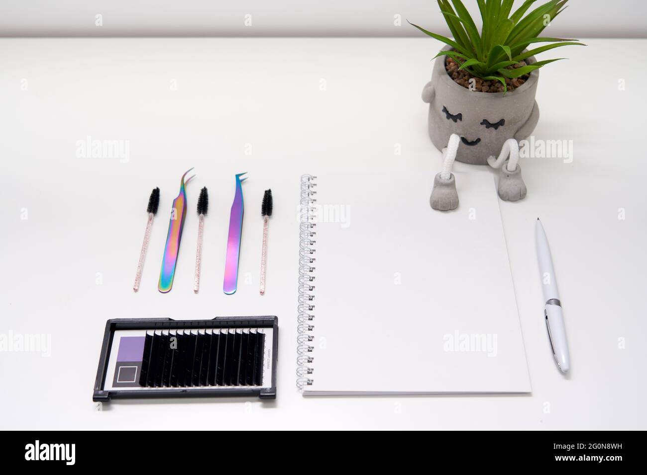 Set of eyelash instruments with notepad and copyspace Stock Photo - Alamy
