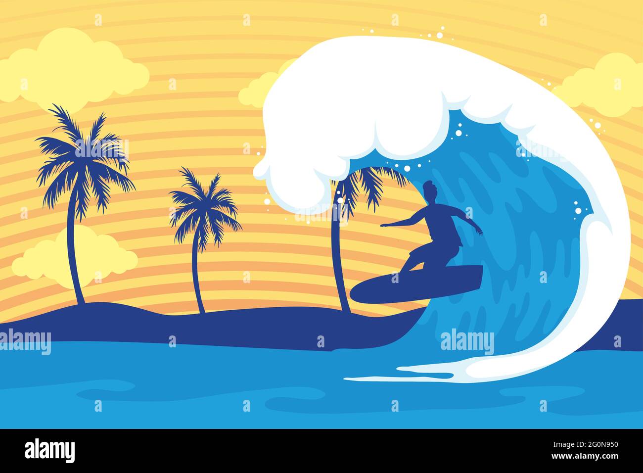 Surfing in the sunset Stock Vector Images - Alamy