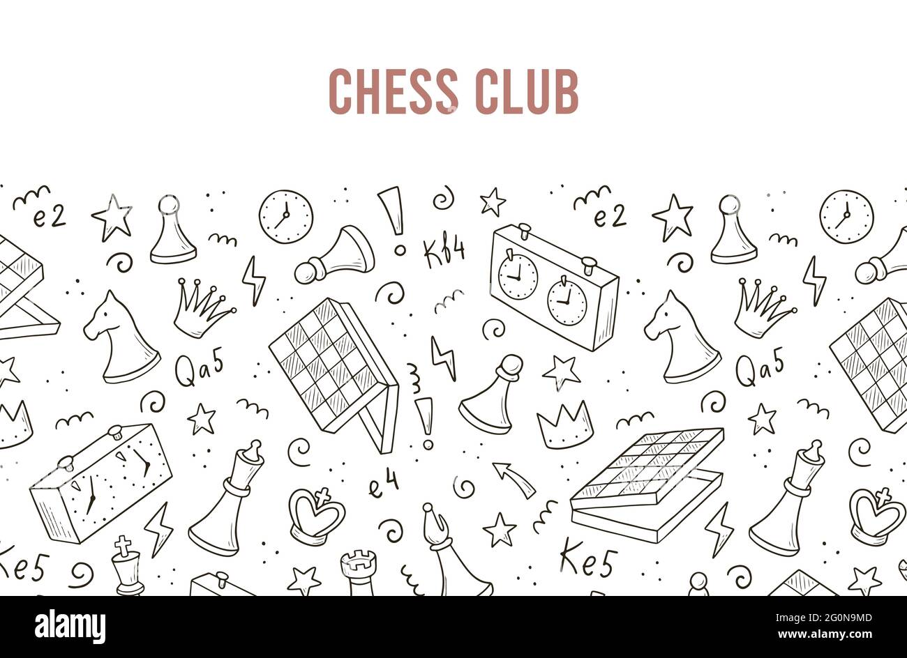 Hand drawn banners template with cartoon chess game elements. Doodle ...