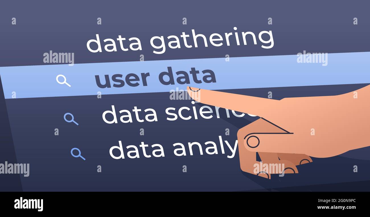 human hand choosing user data in search bar on virtual screen internet ...