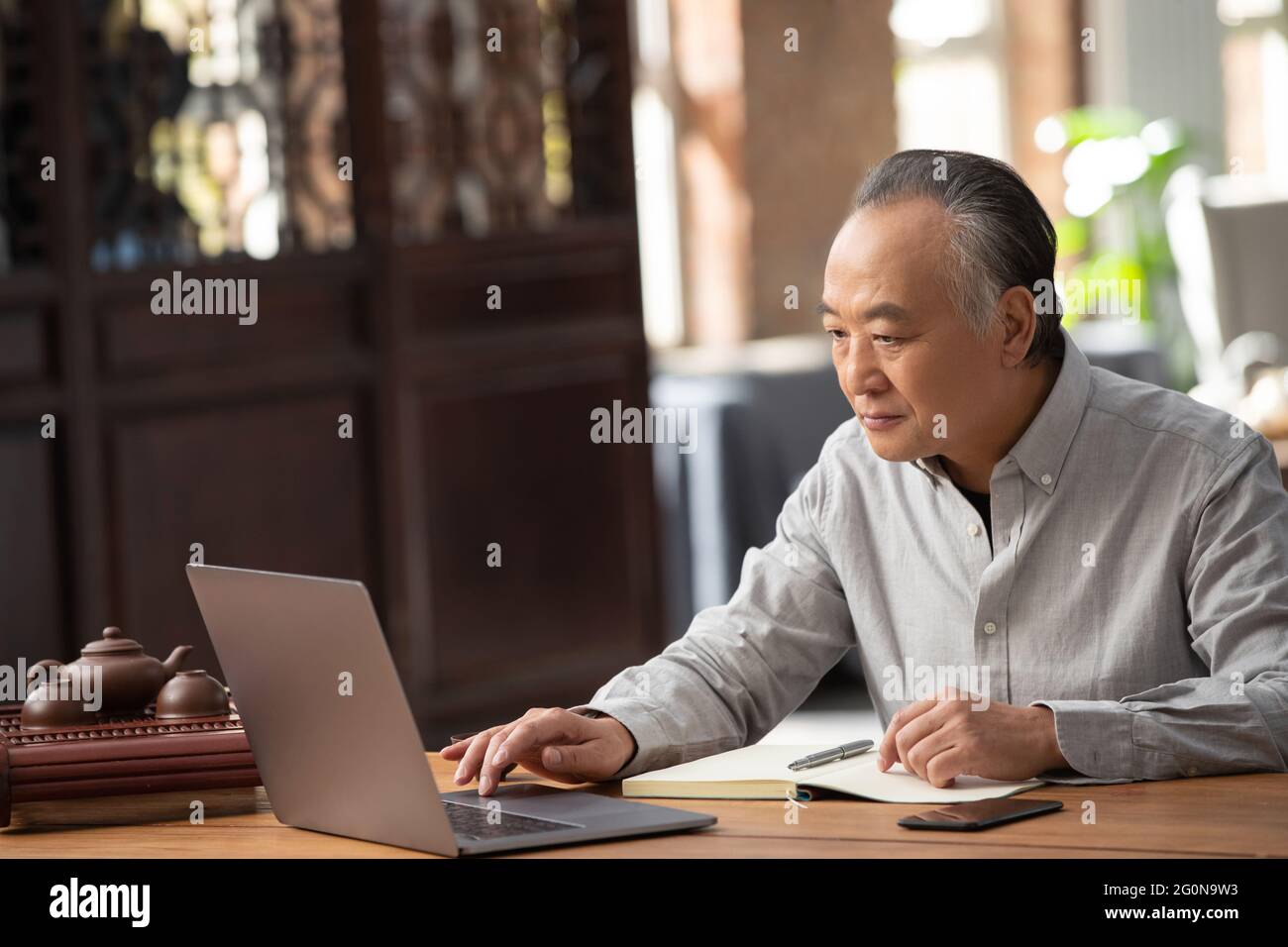 The elderly to use a computer at home Stock Photo - Alamy