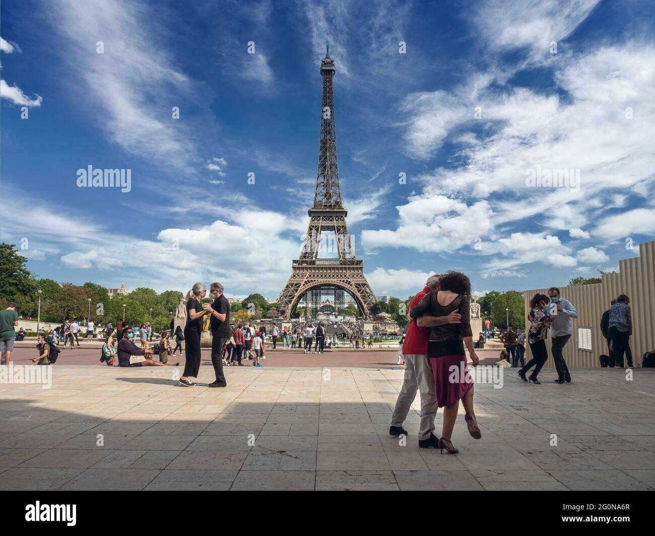 Paris, France, May 2021. Dancing Argentine couples tango on the ...