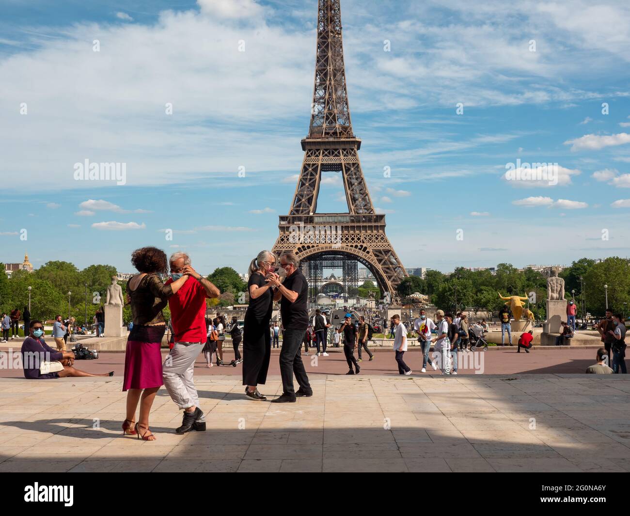 Paris, France, May 2021. Dancing Argentine couples tango on the ...