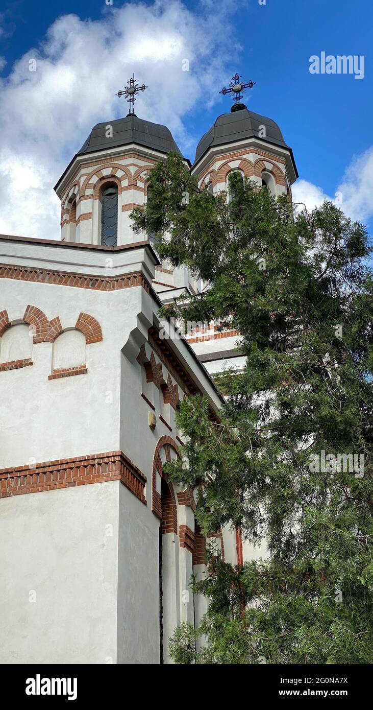 Classical old romanian christian orthodox church with blue sky and ...