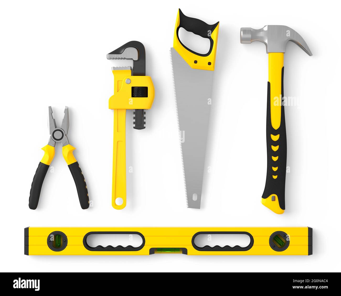 Top view of yellow construction tools for repair and installation on ...