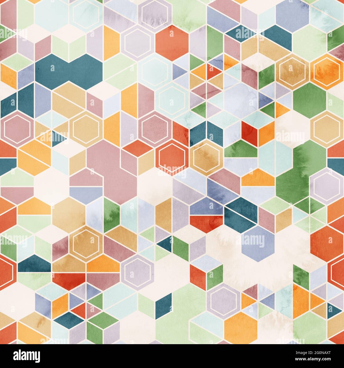 Seamless pattern of hexagons in random colors in watercolor Stock Photo ...