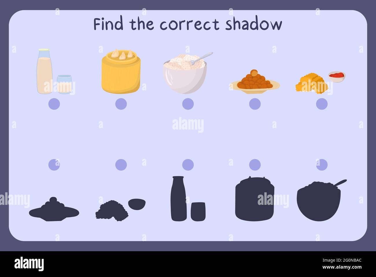Matching children educational game with food - milk, dimsum, quark ...