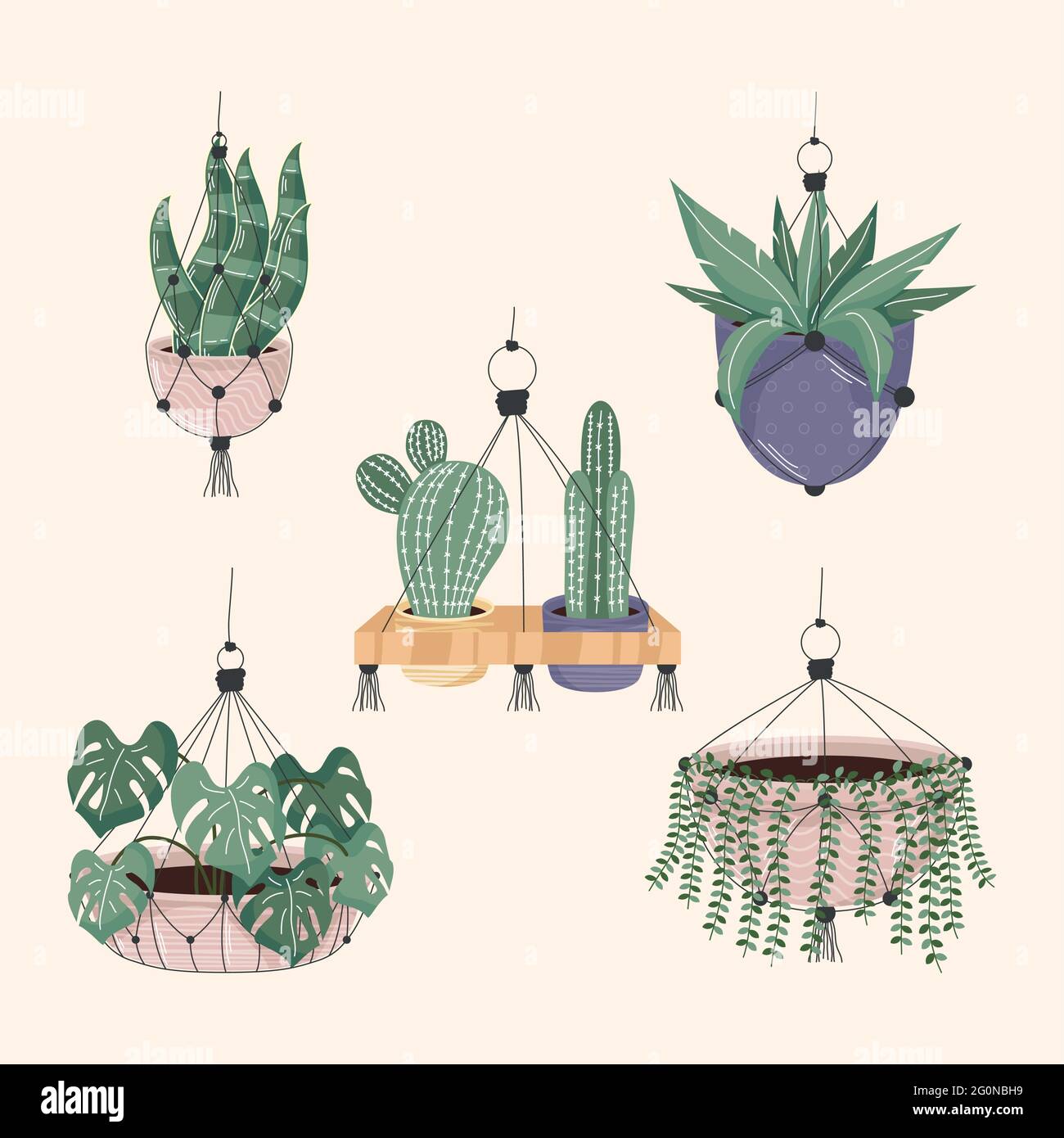 five macrame hangers set icons Stock Vector Image & Art - Alamy