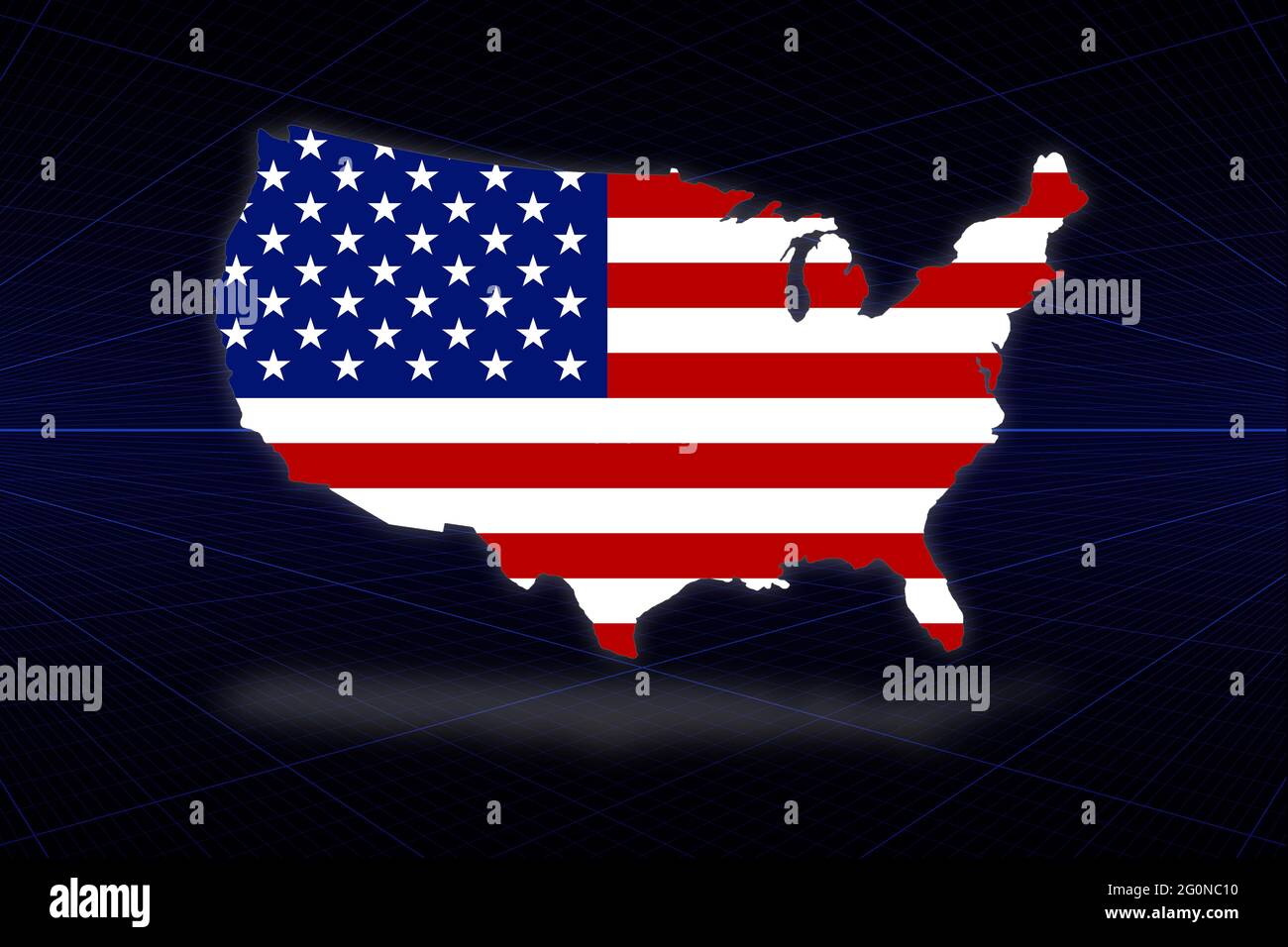 USA background. USA map filled with USA flag colors on perspective grid ...
