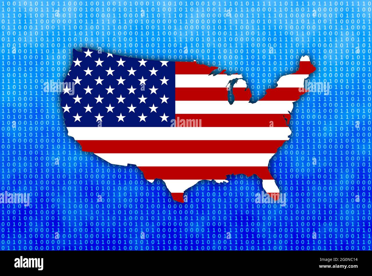 USA background. USA map filled with USA flag colors on binary code ...