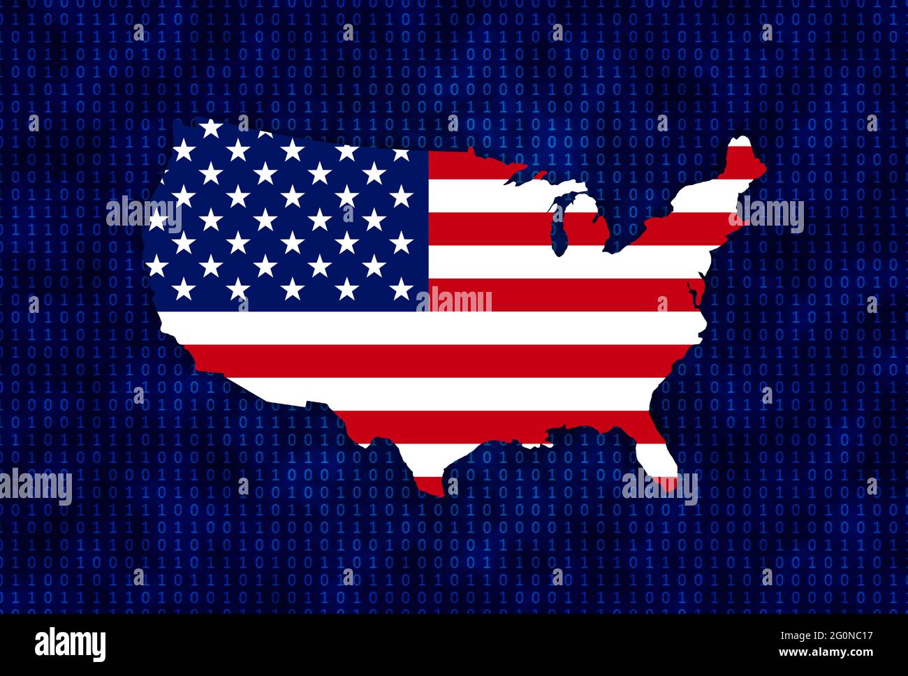 USA background. USA map filled with USA flag colors on binary code ...