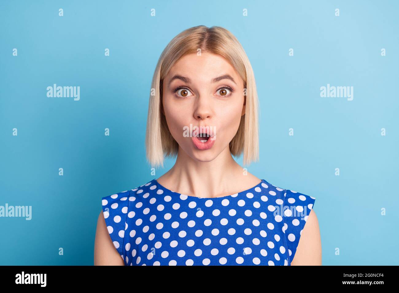 Photo of young attractive girl amazed shocked surprised fake novelty ...