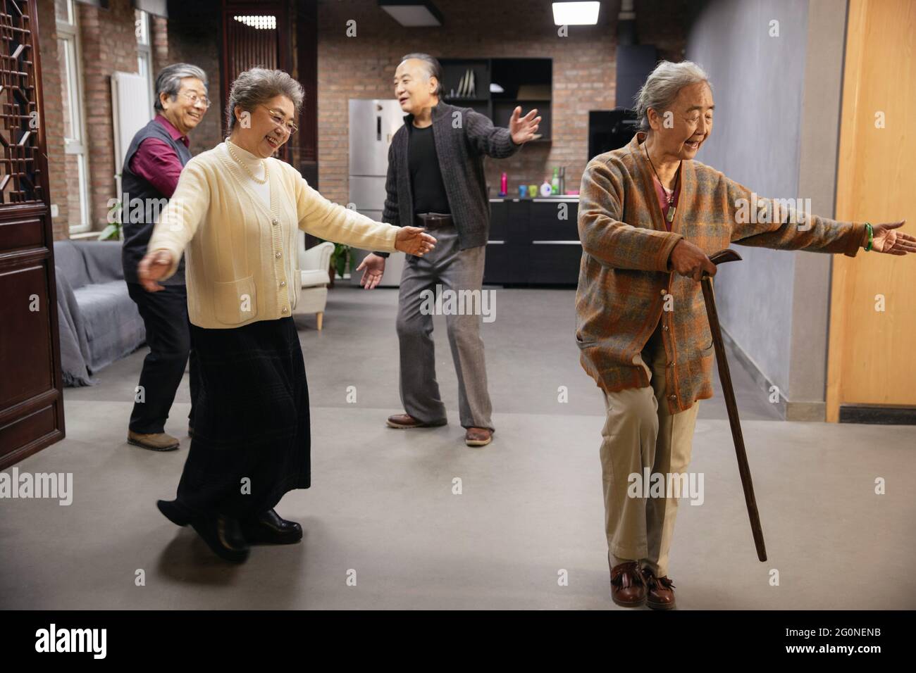 Happy old people get together to sing and dance Stock Photo - Alamy