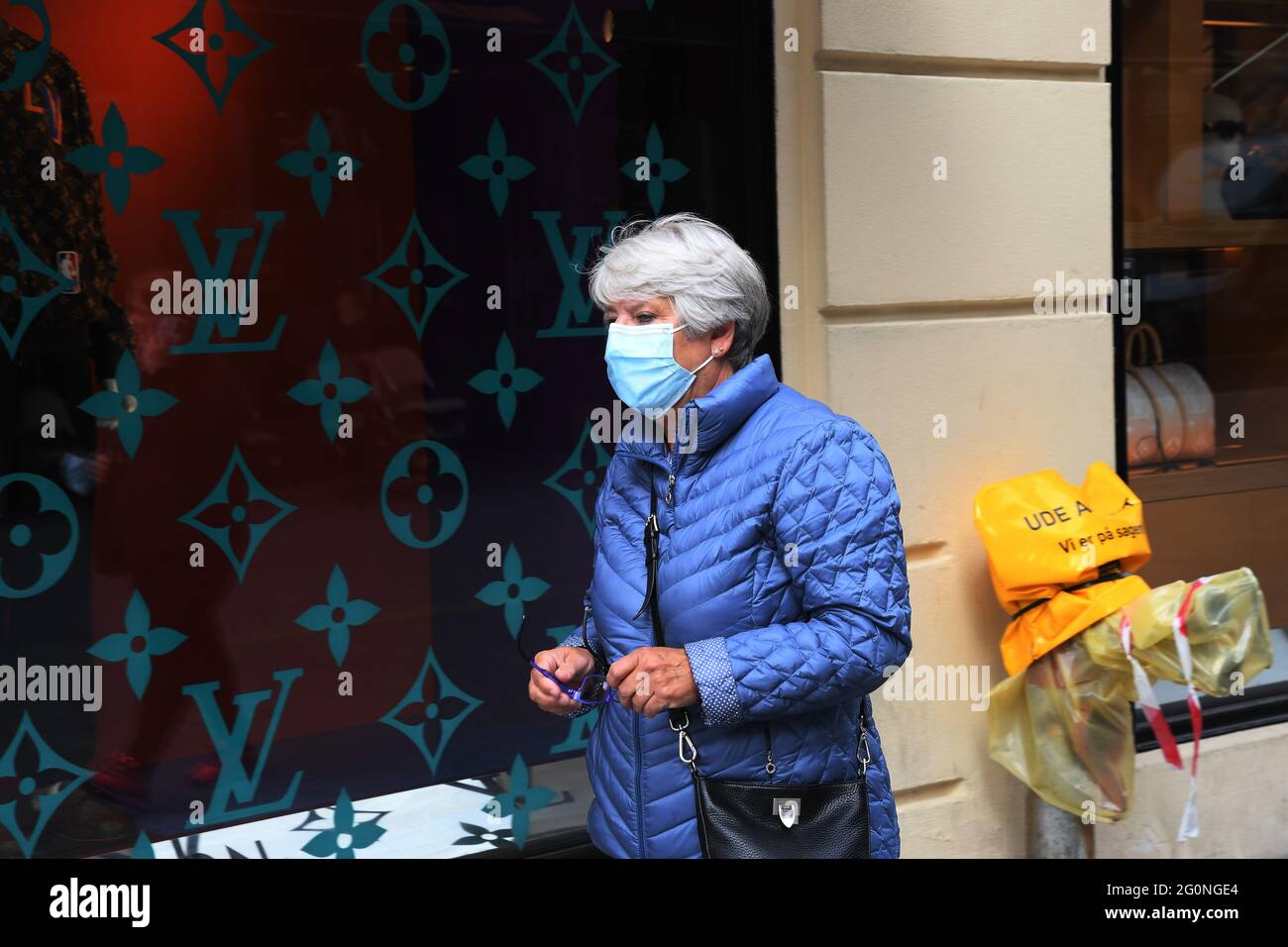 Copenhagen, Denmark. 02 June 2021,Female wears face mask during covid ...