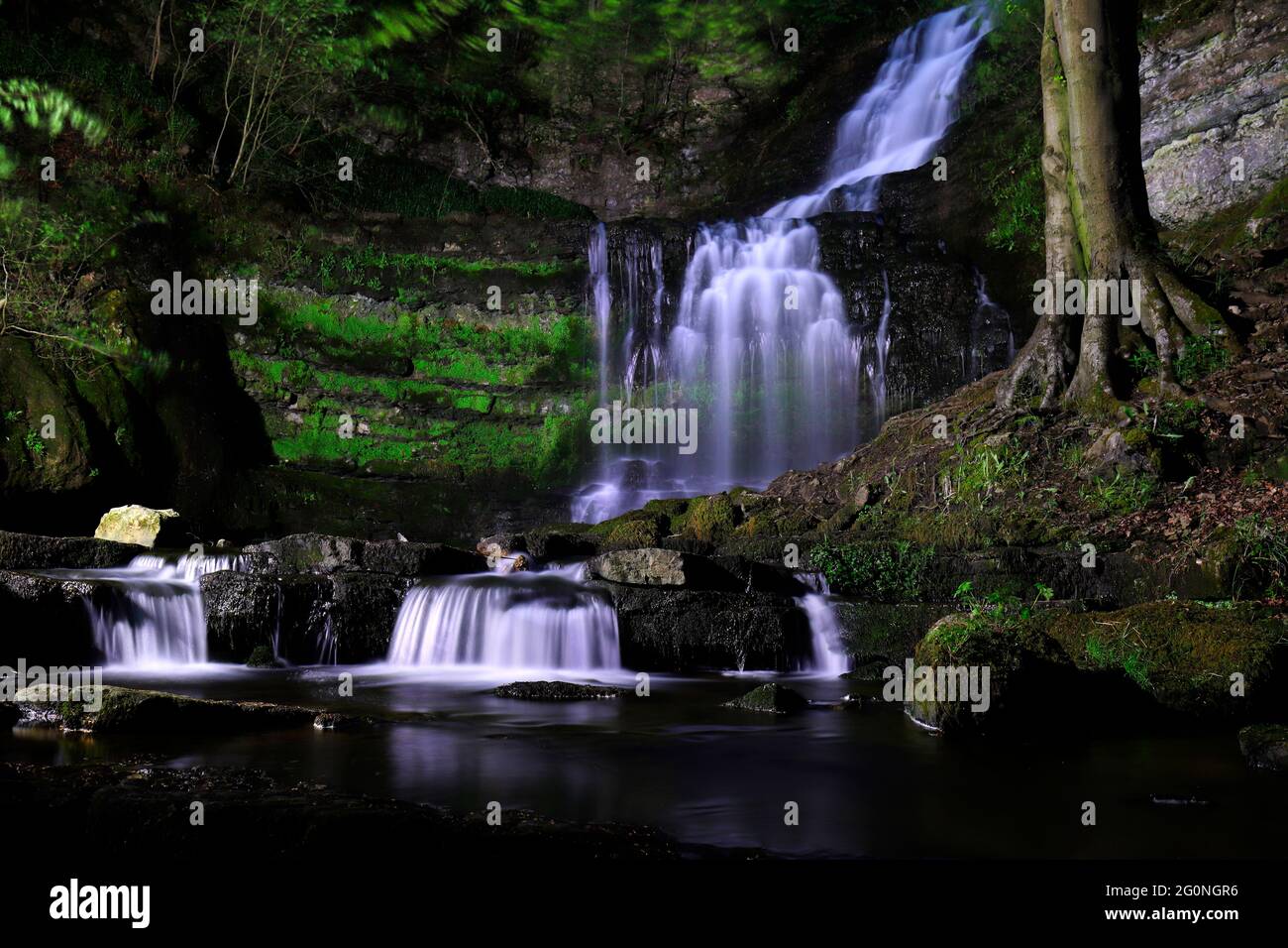 Scaleber Force waterfall illuminated by torch. It is located just ...