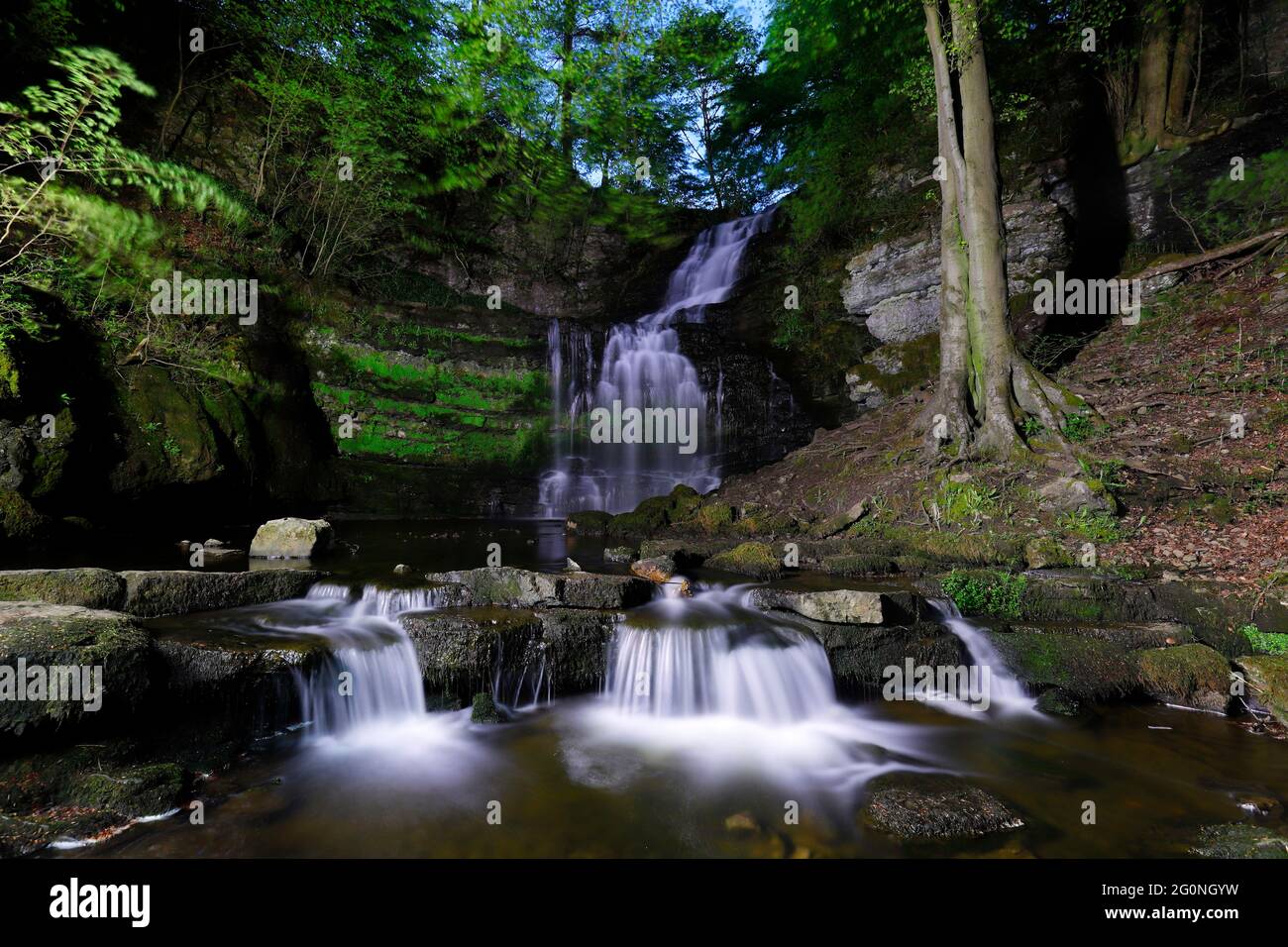 Scaleber Force waterfall illuminated by torch. It is located just ...