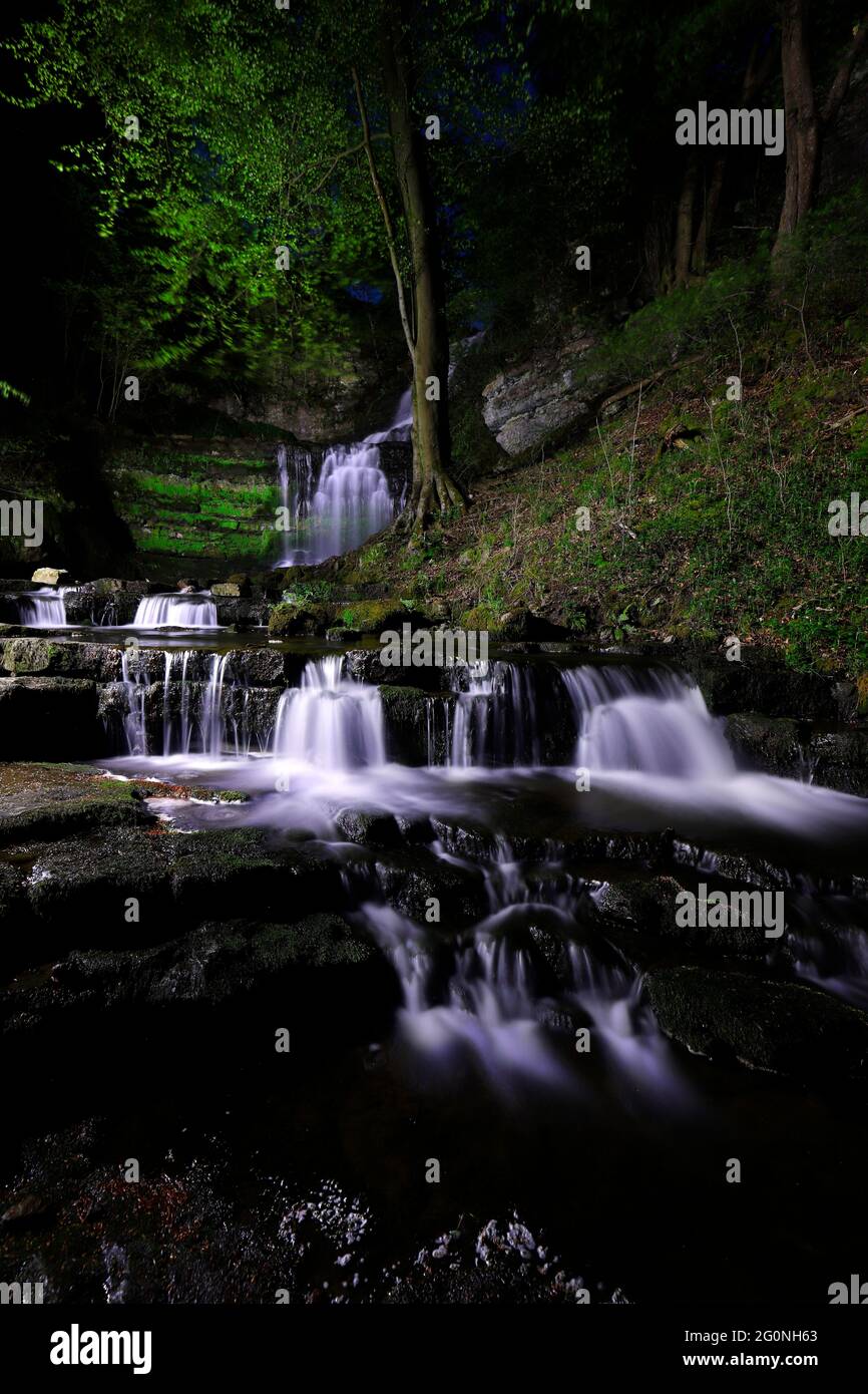 Scaleber Force waterfall illuminated by torch. It is located just ...