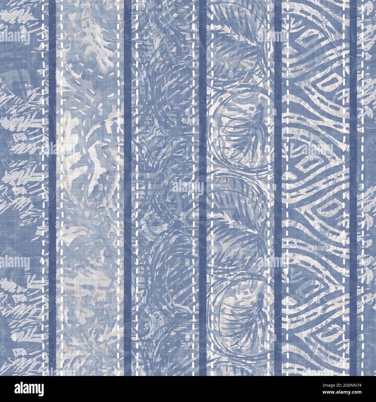 Shabby chic french grey blue linen patchwork stripe. Grunge washed out ...