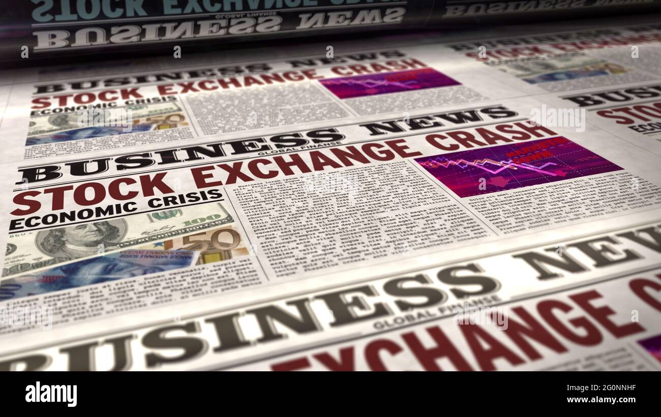 Stock exchange crash business news. Daily newspaper print. Vintage ...
